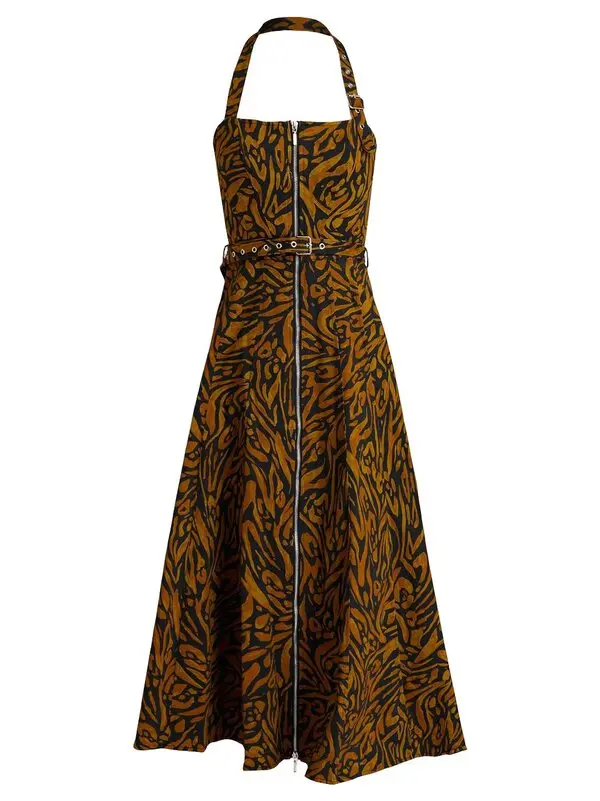 NICHOLAS Printed Cotton-blend Twill Halterneck Midi Dress - Black