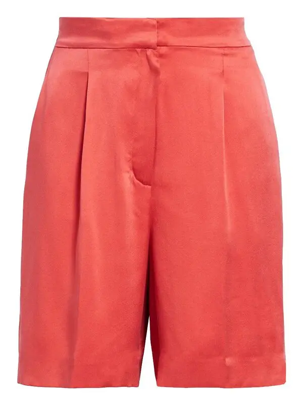 Theory Pleated Silk-satin Shorts - Coral