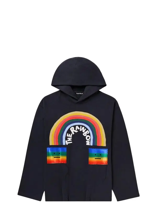 Acne Studios Oversized Logo-appliquéd Flocked-print Cotton-jersey Hoodie - Black