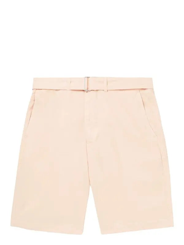 Officine Générale Julian Straight-leg Belted Lyocell, Linen And Cotton-blend Bermuda Shorts - Pink