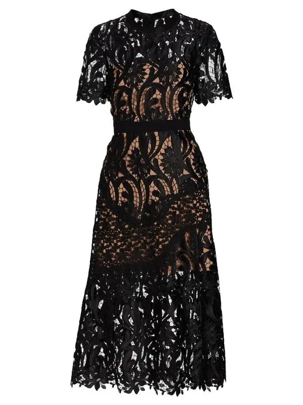 SELF-PORTRAIT Prairie Guipure Lace Midi-dress - Black