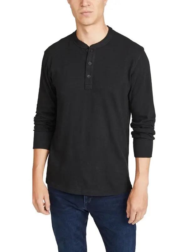 Rag & Bone Long Sleeve Classic Henley - Jet Black