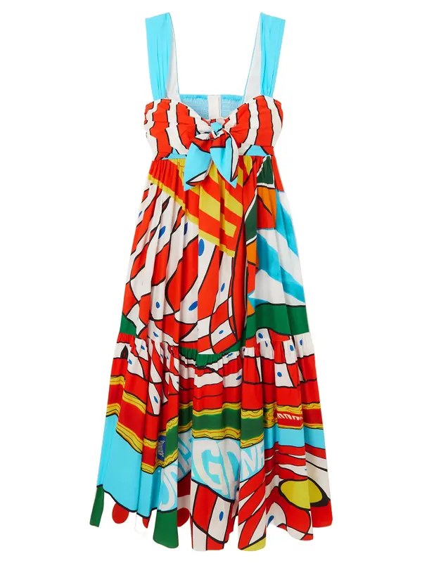 Dolce & Gabbana Pleated Printed Midi Dress - Blue