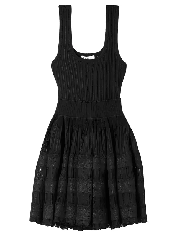 Alaïa Ribbed Pointelle-knit Mini Dress - Black