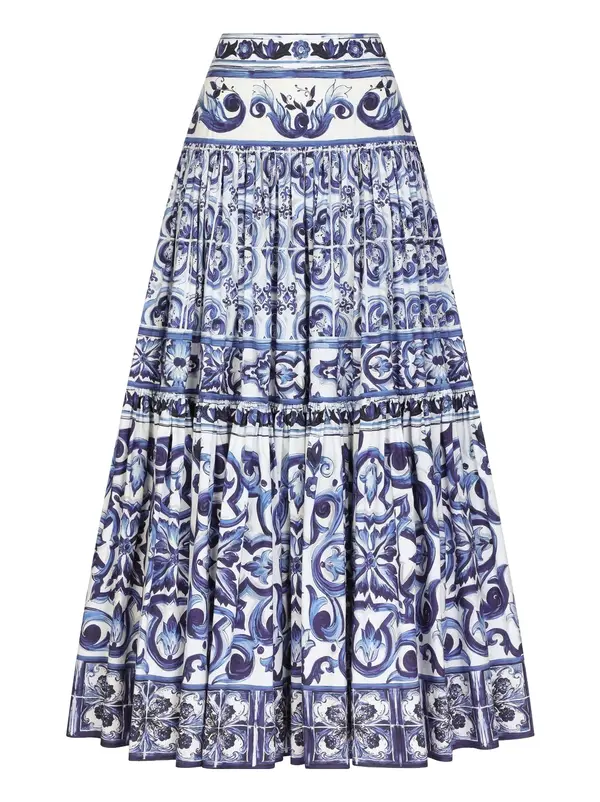 Dolce & Gabbana Majolica-print Pleated Maxi Skirt - Blue