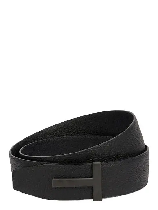 TOM FORD Reversible Leather Belt With Brand Plaque - Black