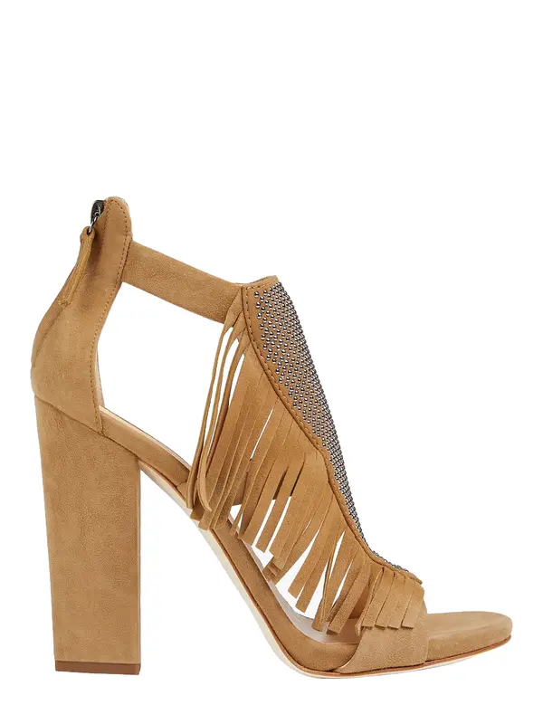 GIUSEPPE ZANOTTI Alabama Fringed Studded Suede Sandals - Sand