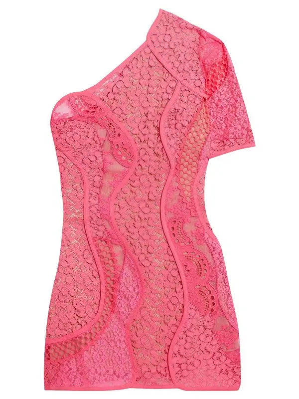 Stella McCartney One-shoulder Lace Mini Dress - Pink