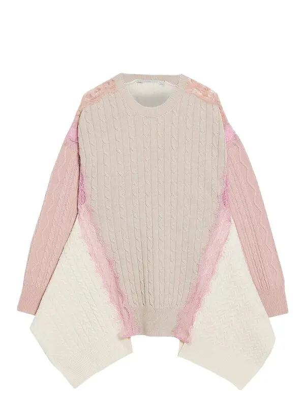 Stella McCartney Lace-trimmed Cable-knit Wool Sweater - Beige