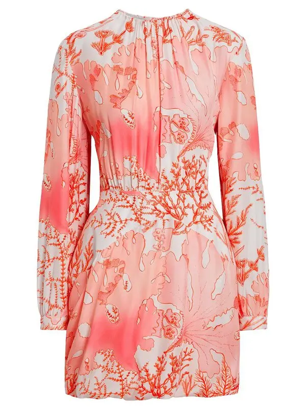Stella McCartney Gathered Printed Silksatin Mini Dress - Coral