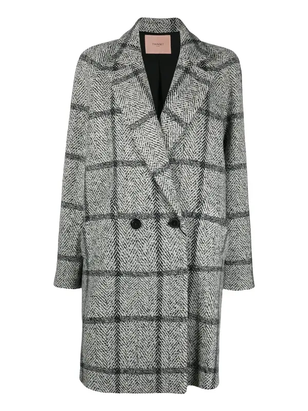 TWINSET Double-breasted Check-print Coat - Black