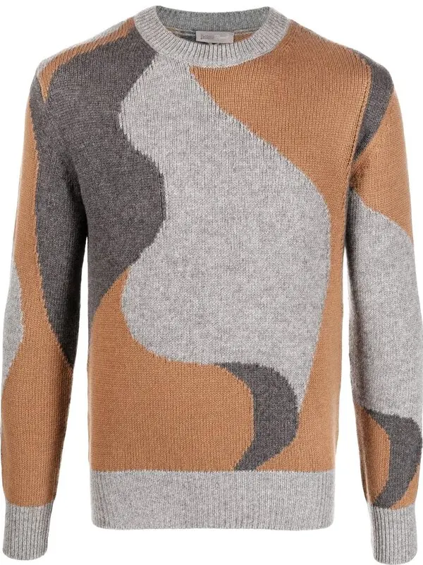Herno Abstract-pattern Knitted Jumper - Grey