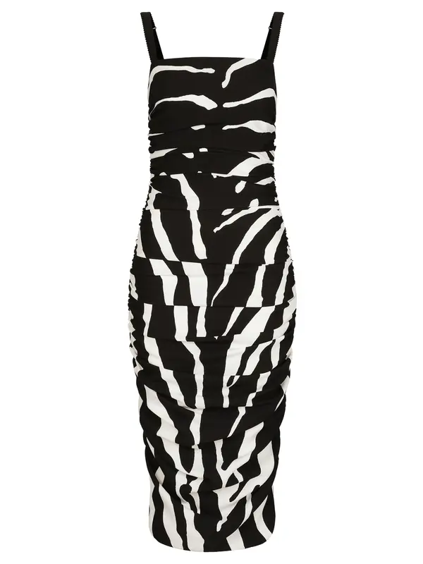 Dolce & Gabbana Cady Zebra Print Midi Dress - Black