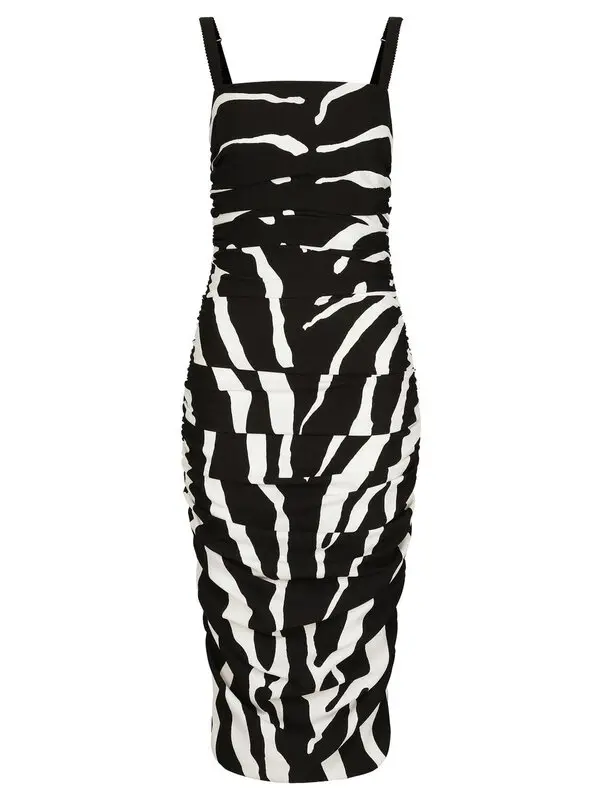 Dolce & Gabbana Cady Zebra Print Midi Dress - Black
