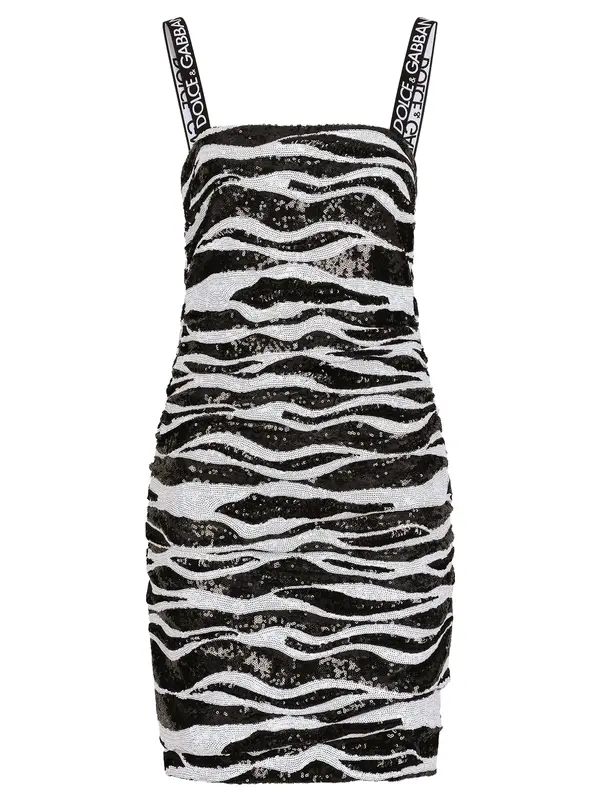 Dolce & Gabbana Sequin-embellished Zebra Print Mini Dress - Black