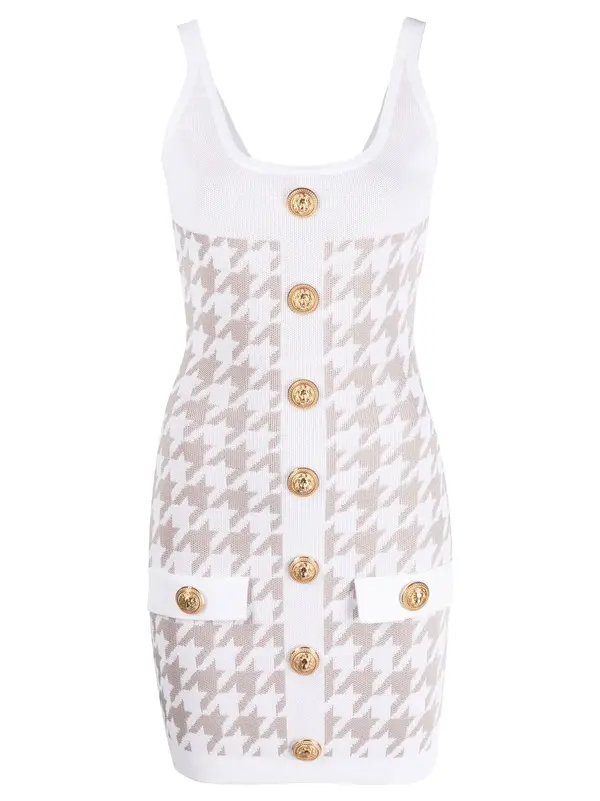 Balmain Houndstooth Mini Dress - White