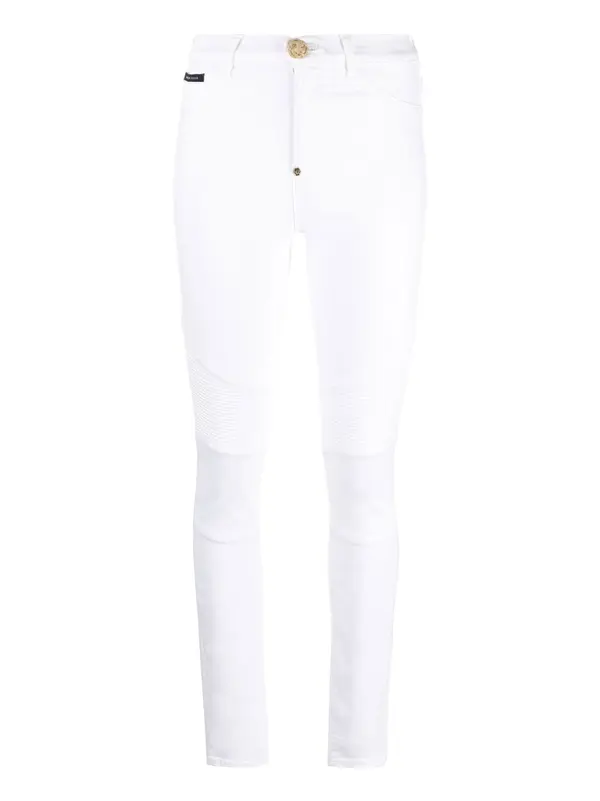 Philipp Plein Biker High-waisted Skinny Jeans - White