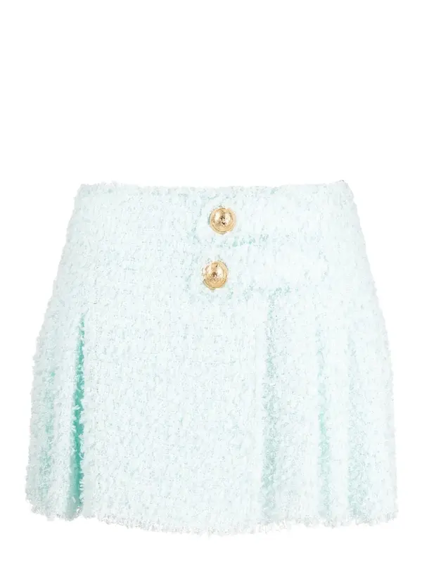 Balmain Pleated Tweed Mini Skirt - Blue