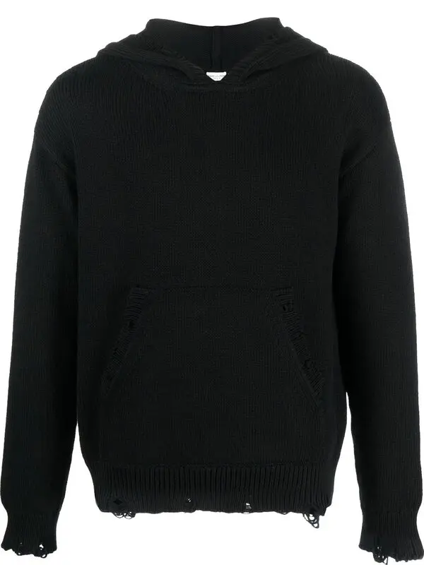 Saint Laurent Distressed Knitted Hoodie - Black