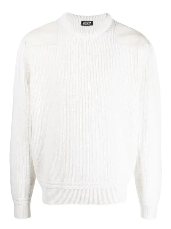 Zegna Ribbed Crew-neck Sweatshirt - Neutrals