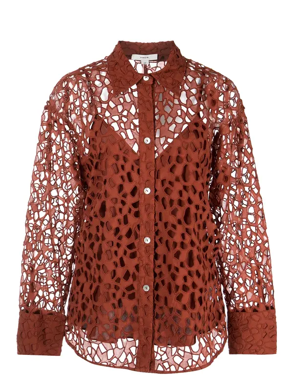 Vince Lace Cotton Blouse - Brown