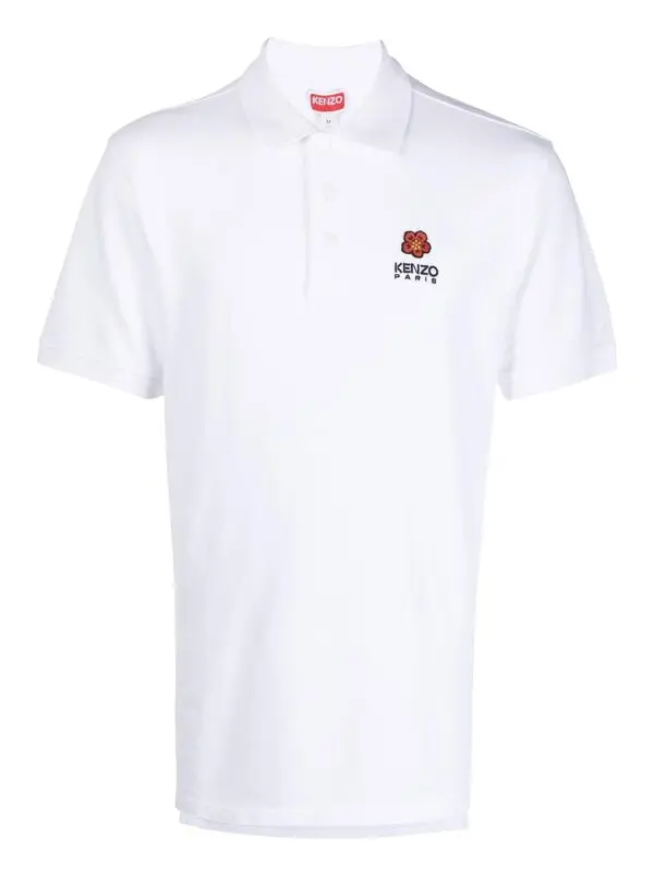 Kenzo Boky Flower Embroidered Polo Shirt - White