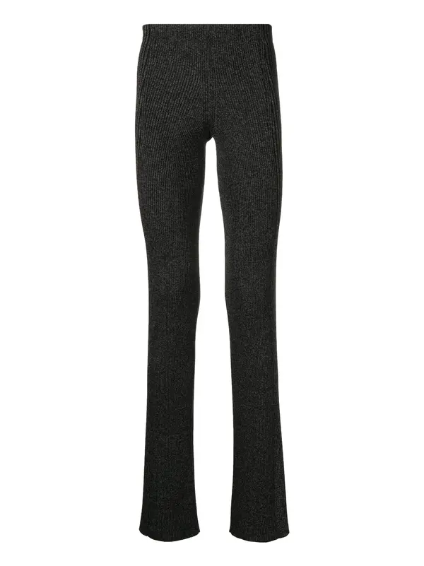 DION LEE Marl-knit Ribbed Flared Trousers - Black