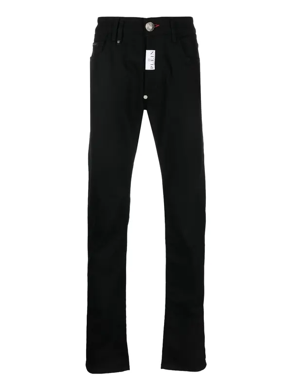 Philipp Plein Straight-leg Jeans With Embroidered Logo - Black