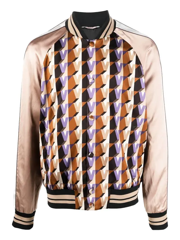 Valentino Garavani Geometric-print Bomber Jacket - Neutrals