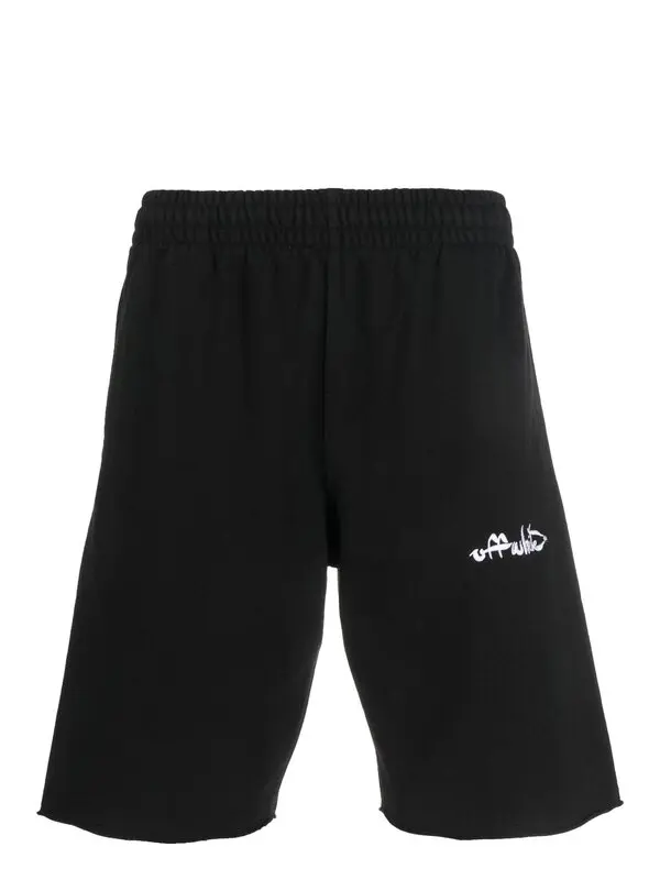 Off-White Logo Print Organic Cotton Track Shorts - Black