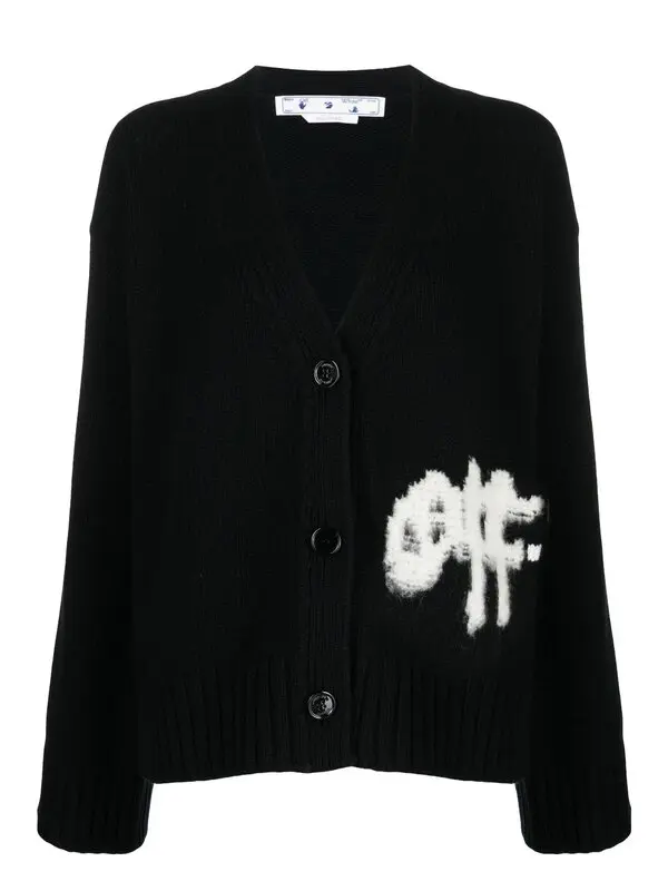 Off-White Logo-intarsia Knit Cardigan - Black