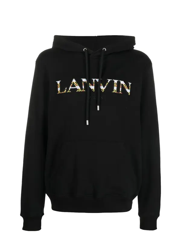 LANVIN Embroidered-logo Pouch-pocket Hoodie - Black