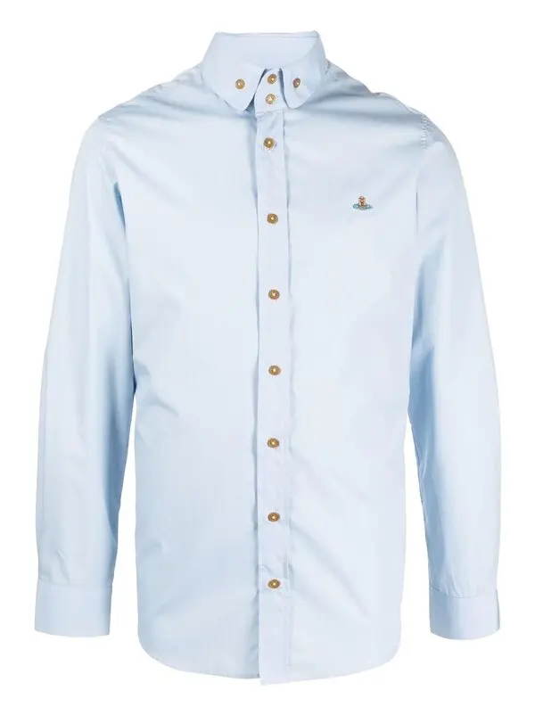 VIVIENNE WESTWOOD Orb-embroidered Organic-cotton Shirt - Blue