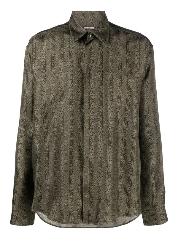 Roberto Cavalli Monogram-print Silk Shirt - Green