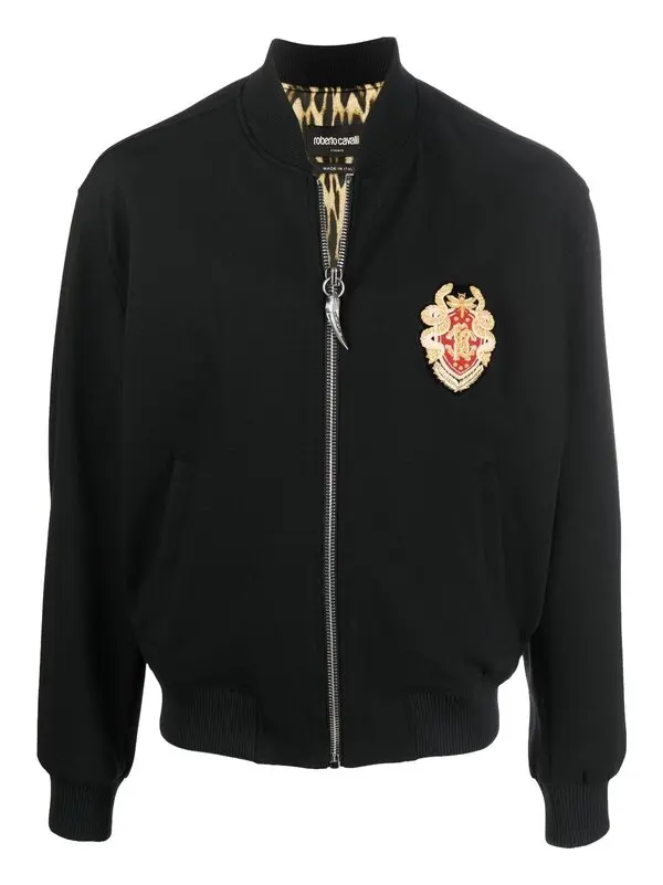 Roberto Cavalli Logo Patch Bomber Jacket - Black