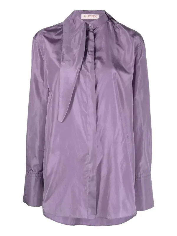 Valentino Garavani Tied-neck Silk Shirt - Purple
