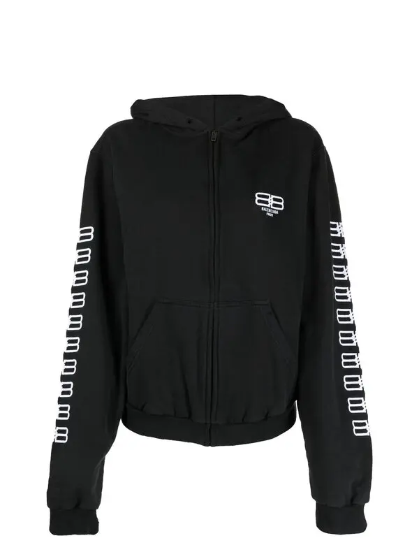 Balenciaga Bb Paris Icon Zip-up Hoodie - Black