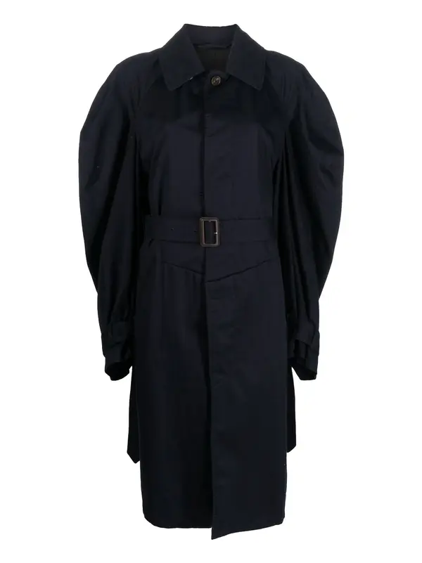 Balenciaga Cotton Trench Coat With Puff Sleeves - Blue