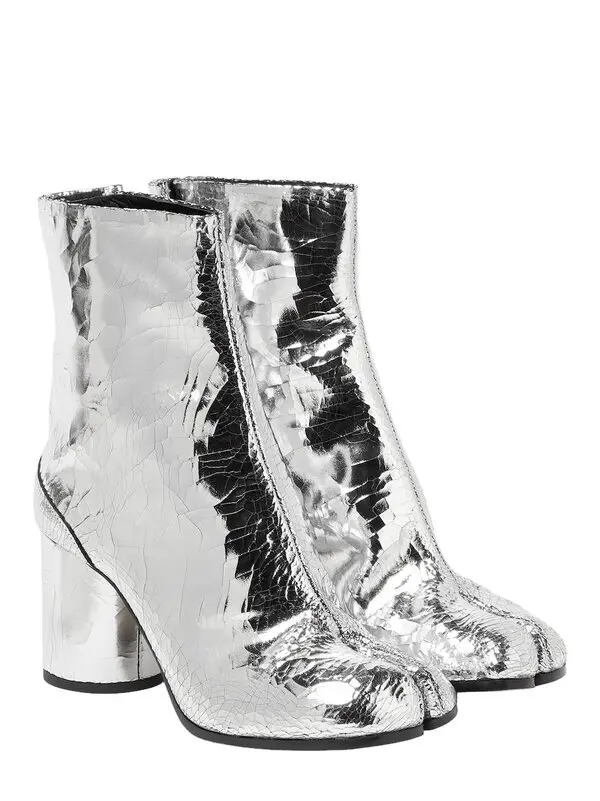MAISON MARGIELA Tabi Metallic Leather Ankle Boots - Silver