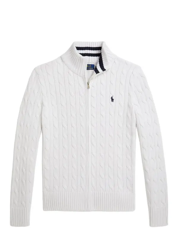 Ralph Lauren Cable-knit Full-zip Cotton Sweater - White