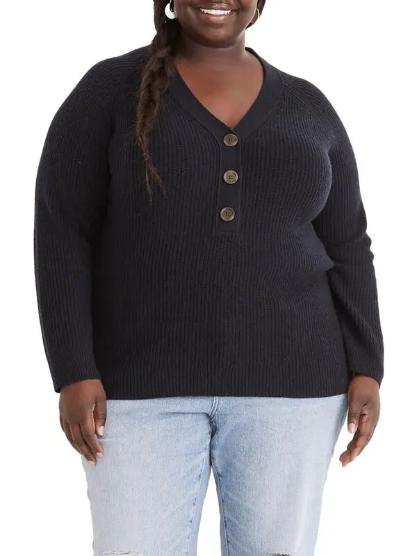 Madewell Wool-blend Henley Sweater - Navy