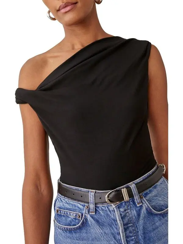 REFORMATION Cello One-shoulder Knit Top - Black