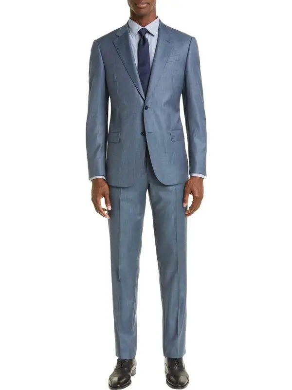 Emporio Armani G-line Blue Mélange Wool Suit - Blue Grey