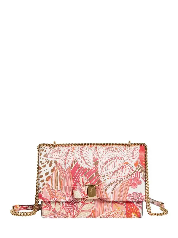 FERRAGAMO Vara Scarf Print Leather Shoulder Bag - St. Batik/rosa Poudre
