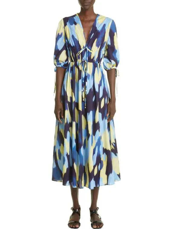 Altuzarra Printed Cotton & Silk Midi Dress - 232406 Berry Blue Siren