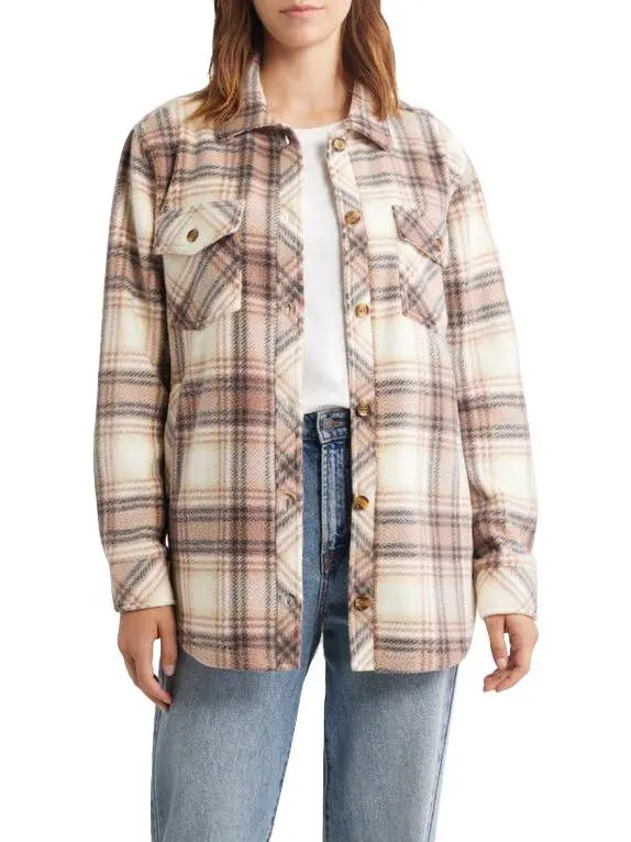 THREAD & SUPPLY Plaid Polar Fleece Shacket - Beige Brownie Combo