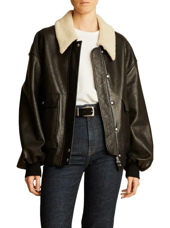 Khaite Shellar Lambskin Leather Jacket With Shearling Collar - Black
