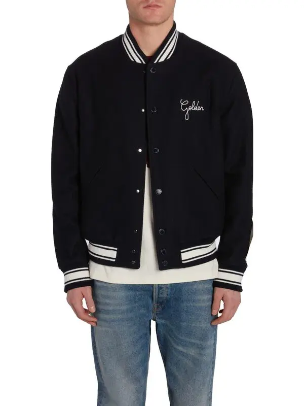 GOLDEN GOOSE Wool Varsity Jacket With Logo - Dark Blue