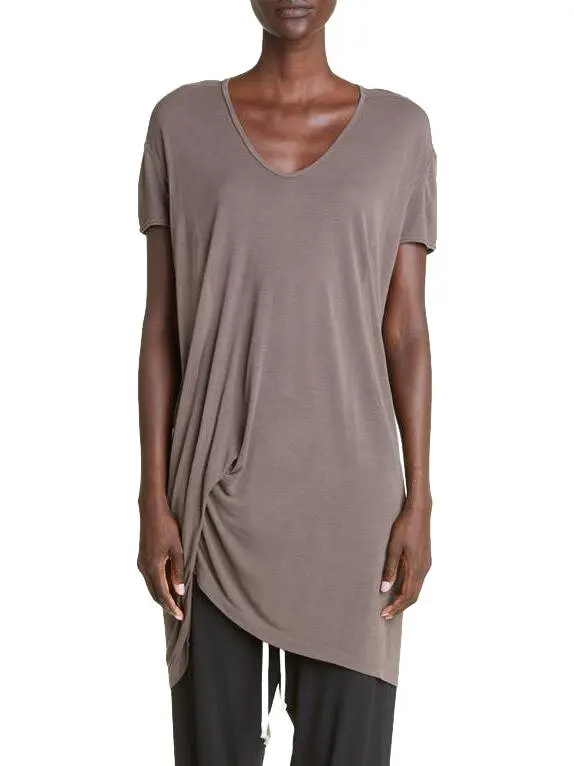 Rick Owens Hiked Draped Asymmetric Jersey T-shirt - Dust