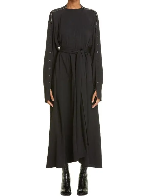 Proenza Schouler Buttoned Long Sleeve Belted Midi Dress - Black